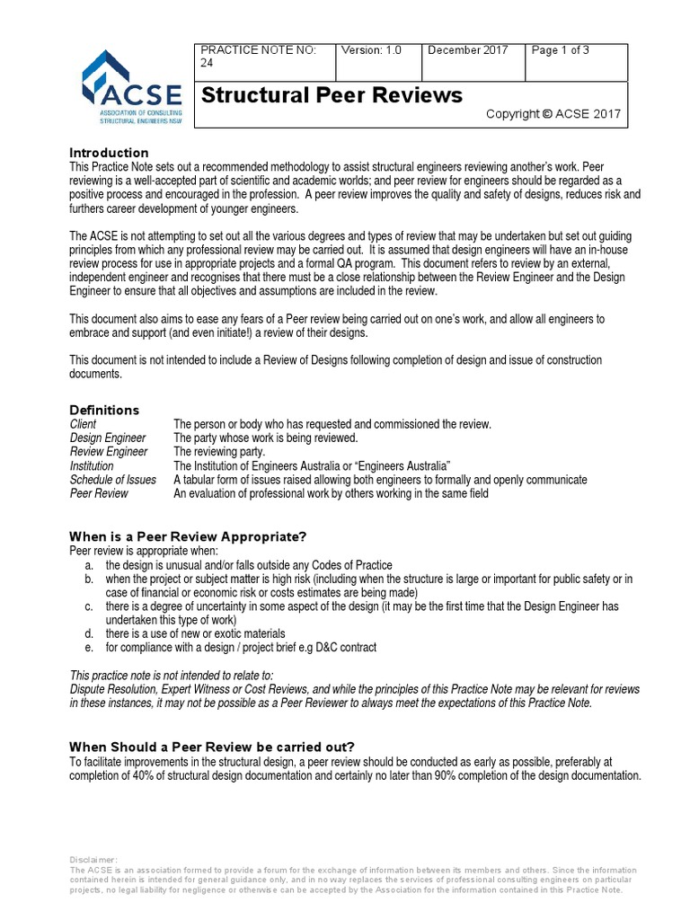 ASCE Practice Paper 24 Peer Reviews | PDF | Engineer | Design
