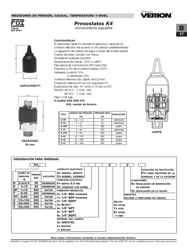 Presostatos | PDF | Ingenieria Eléctrica | Cantidades fisicas
