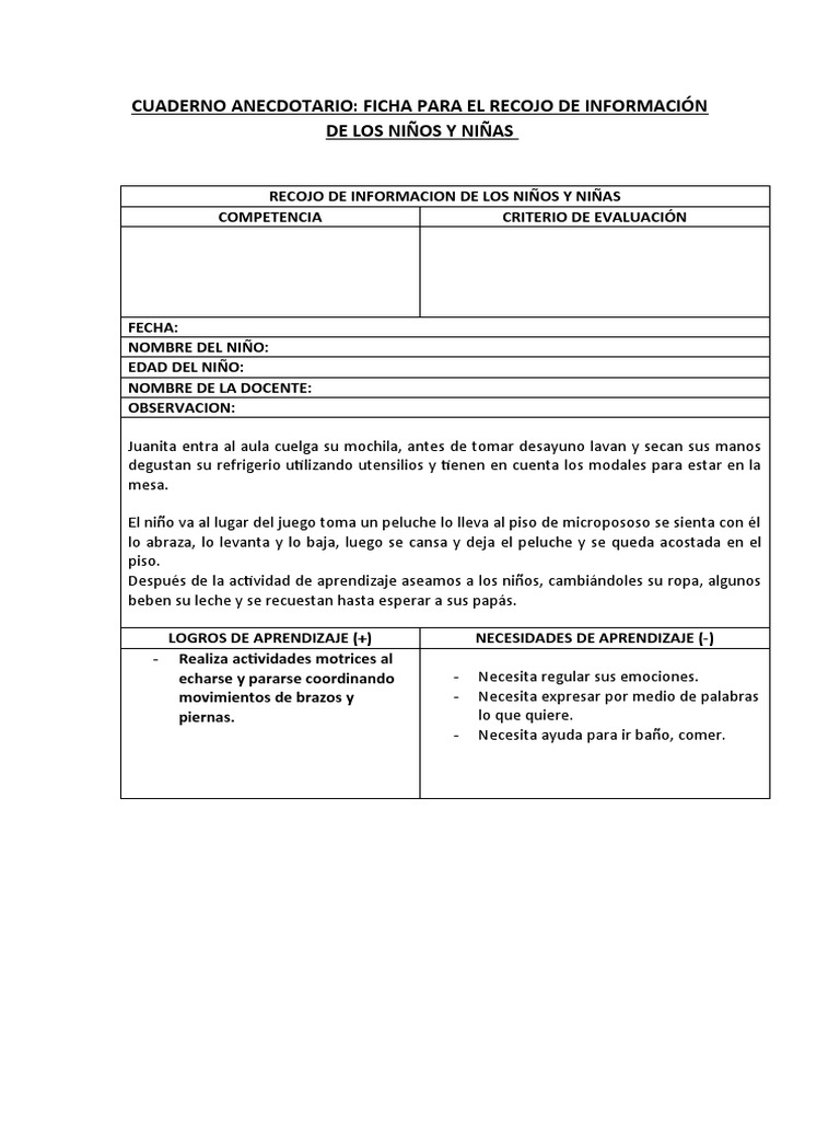 Cuaderno Anecdotario Inicial | PDF | Cognición | Aprendizaje