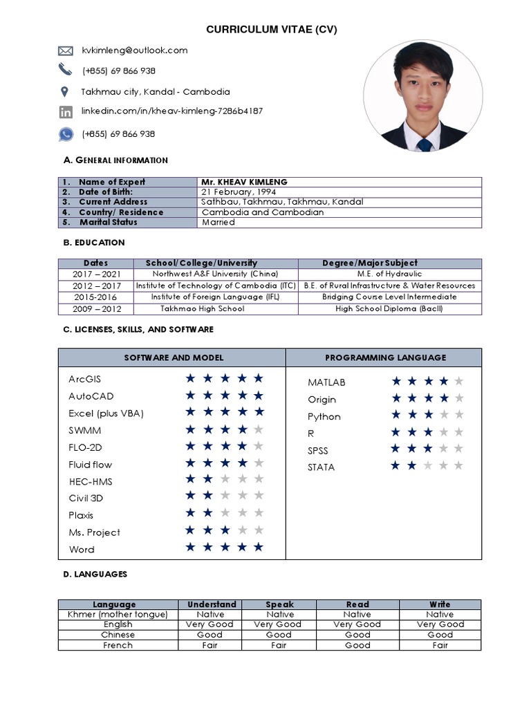Khmer CV Sample for Engineers | PDF | Cambodia | Flood
