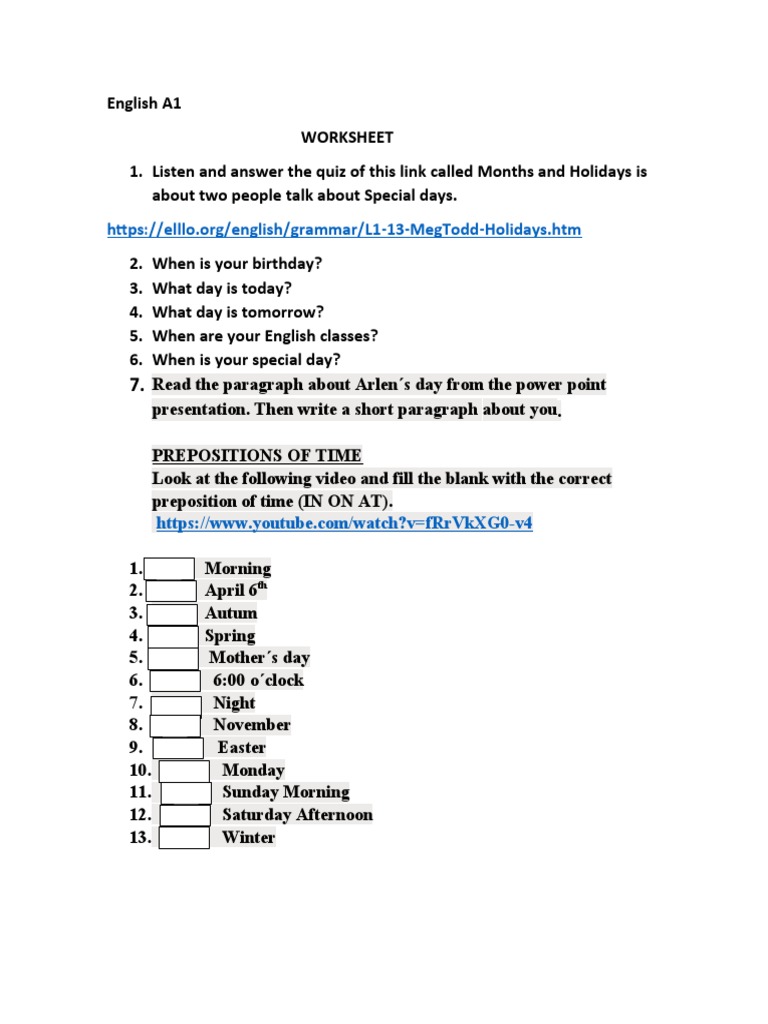 English A1 Worksheet | PDF | Language Arts & Discipline
