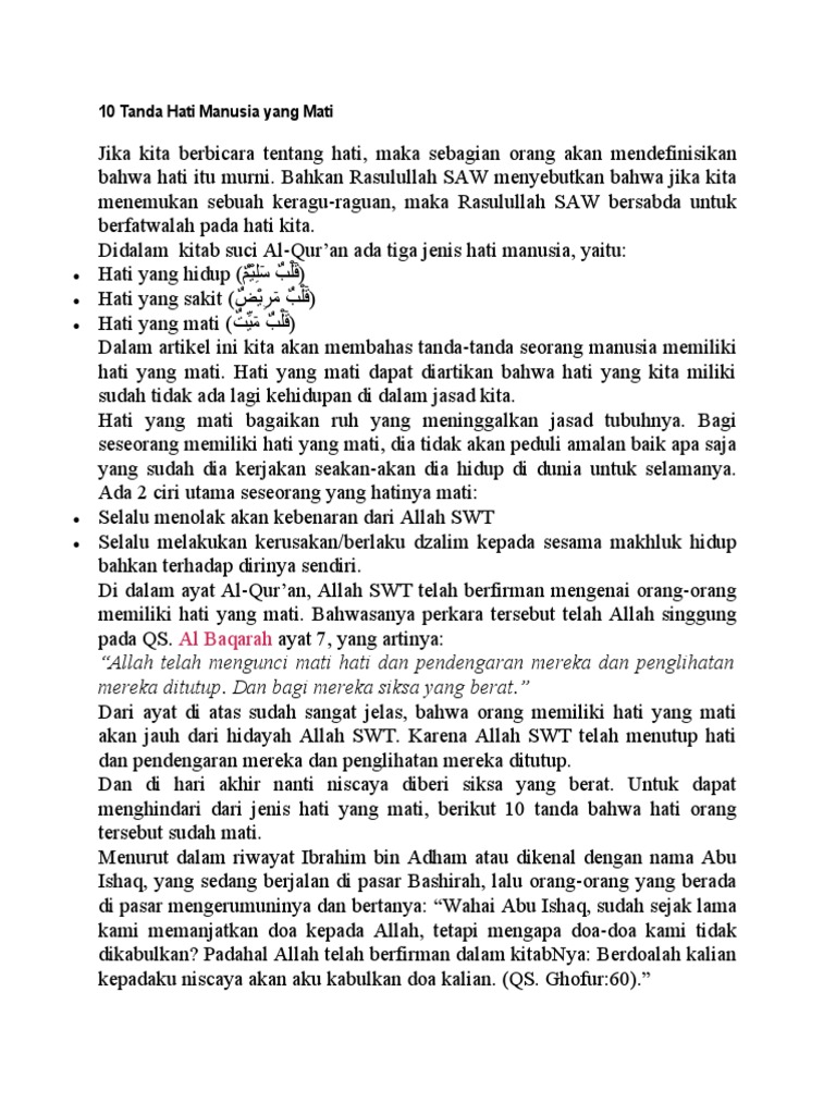 10 Tanda Hati Manusia Mati | PDF | Agama & Spiritualitas
