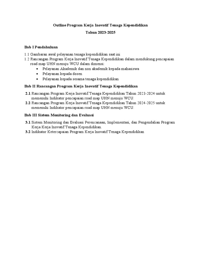 Outline Program Kerja Inovatif Tenaga Kependidikan | PDF