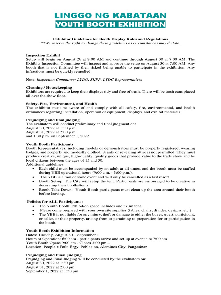 Exhibitor Guidelines For Youth Booth Display Rules and Regulations 2022 ...