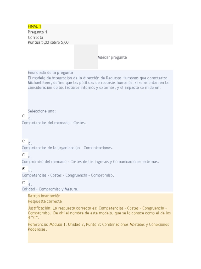 RESPUESTA EXAMEN FINAL MODULO 2 Direccion Estrategica de Recursos Humanos | PDF | Gestión de ...