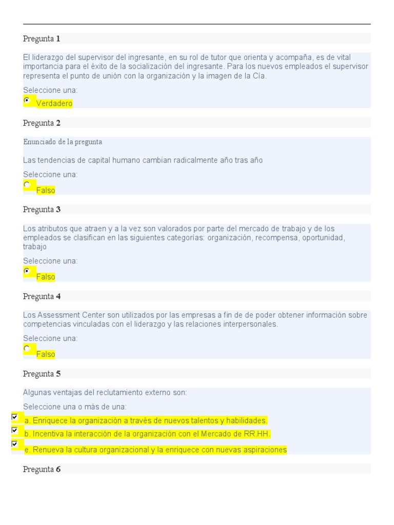 RESPUESTAS EXAMEN MODULO 3 Incorporando El Capital Humano | PDF | Liderazgo | Reclutamiento