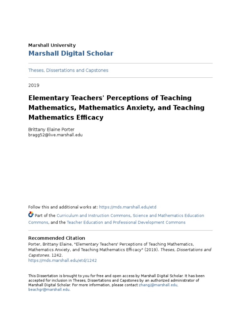Brittany Elaine Porter 2019 Elementary Teachers Perceptions of Teaching ...