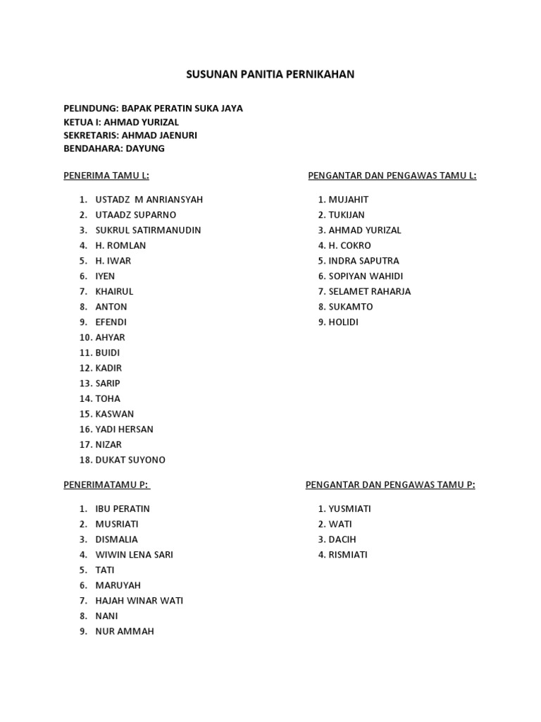 Susunan Panitia Pernikahan | PDF