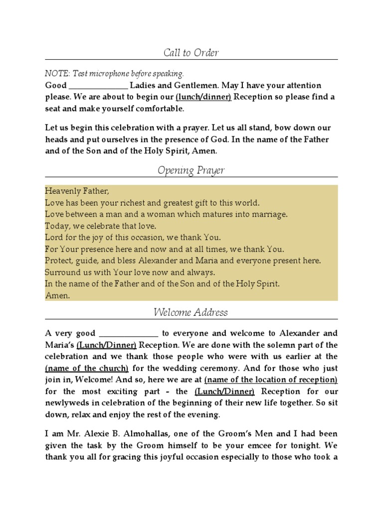 Wedding Reception Script | PDF