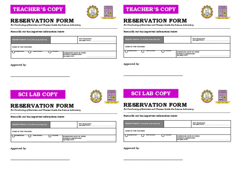 RESERVATION FORM FOR Conducting of Activities Inside The Sci Lab | PDF ...