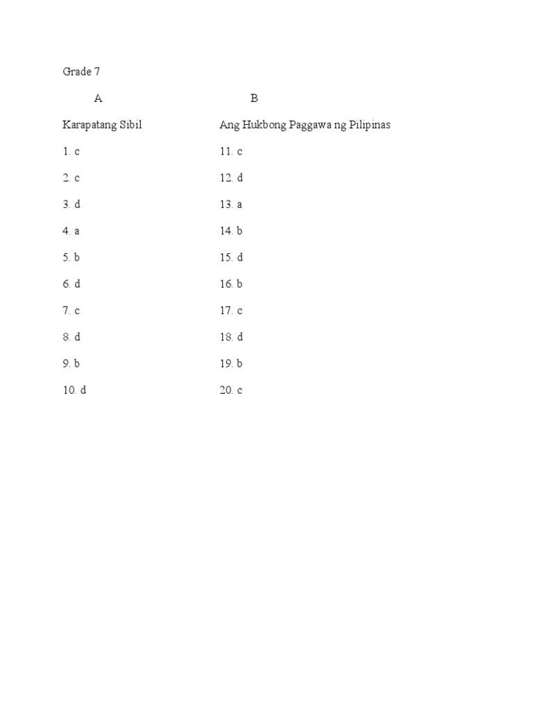 Grade 7 Filipino Answer Key | PDF