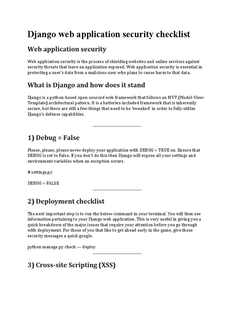 Django Web Application Security Checklist 2 | PDF | Computing | Computer Science
