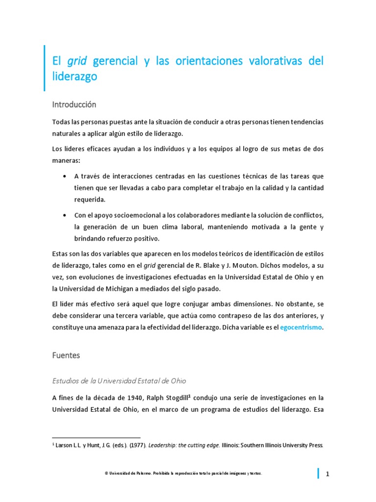 El Grid Gerencial y Las Orientaciones Valorativas Del Liderazgo | PDF ...