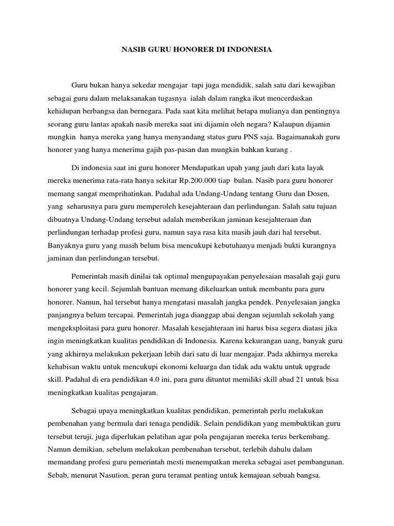 Nasib Memprihatinkan Guru Honorer | PDF | Karier & Perkembangan