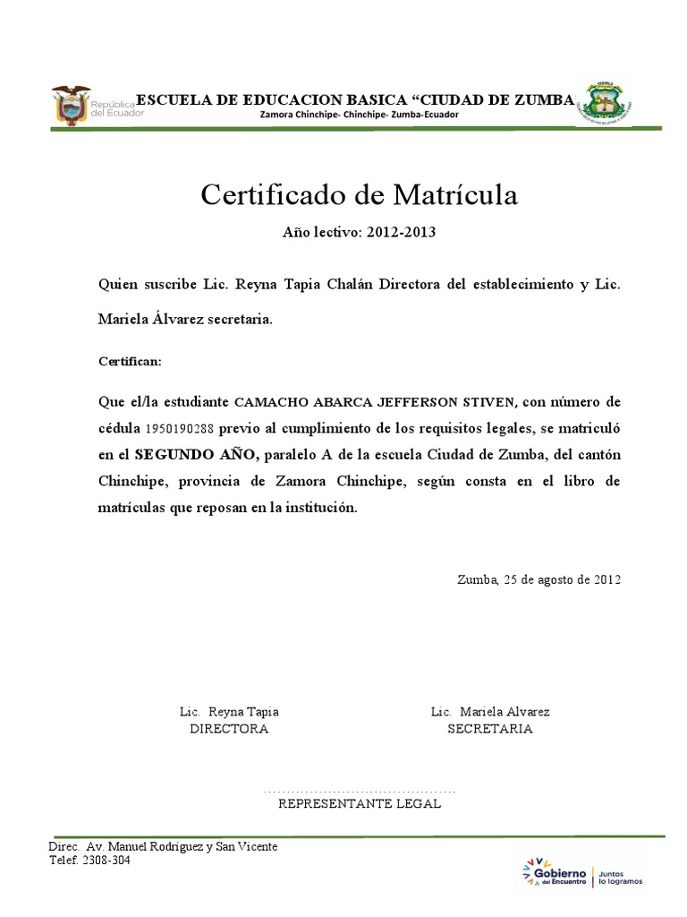 Certifcado de Matricula 21-22 | PDF