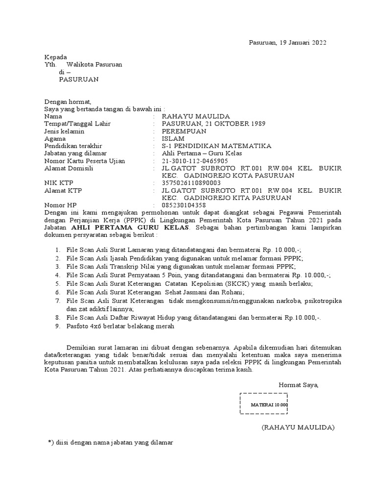 Format Lamaran, DRH, Dan Surat Pernyataan 2021.docx-1 | PDF