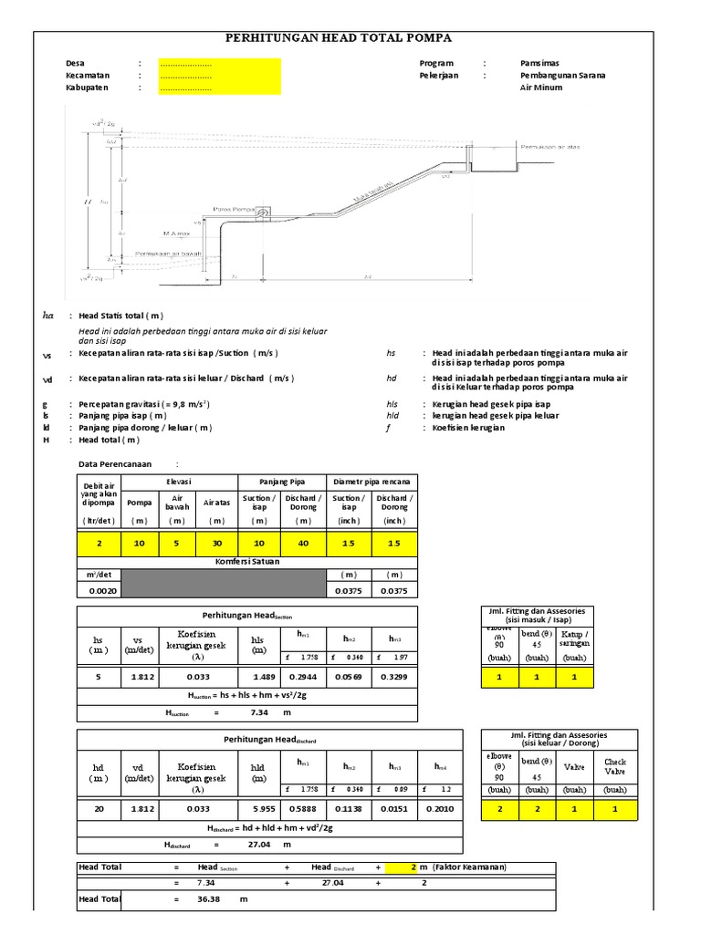 PERHITUNGAN HEAD TOTAL DAN DAYA POMPA | PDF
