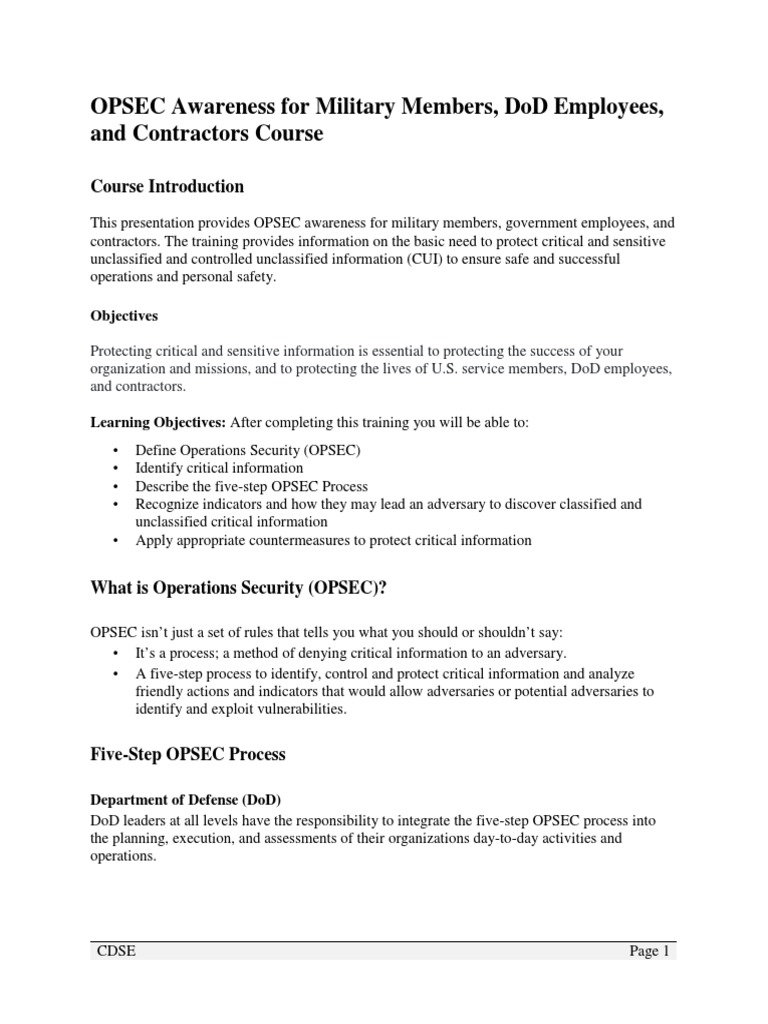 OPSEC Awareness For Military Members, DoD Employees | PDF | Risk ...