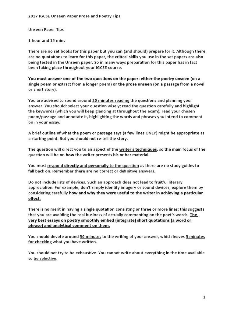 Unseen Paper 4 Tips IGCSE 0475 | PDF | Poetry | Ellipsis