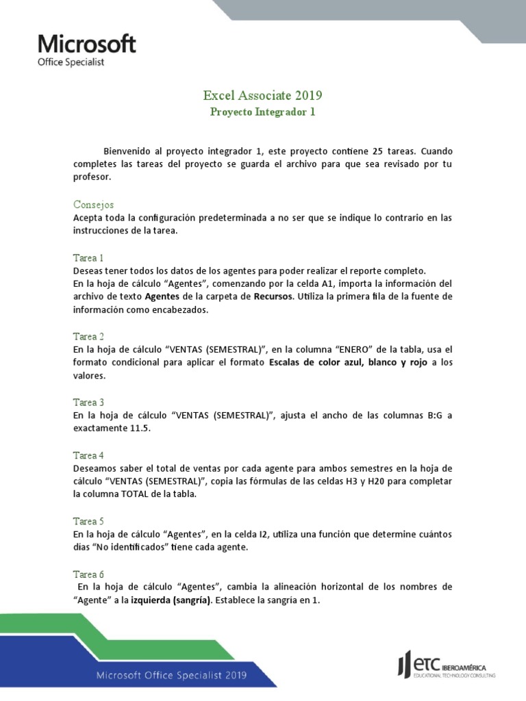 Proyecto Integrador Excel Associate 2019 - 1 | PDF | Hoja de cálculo ...