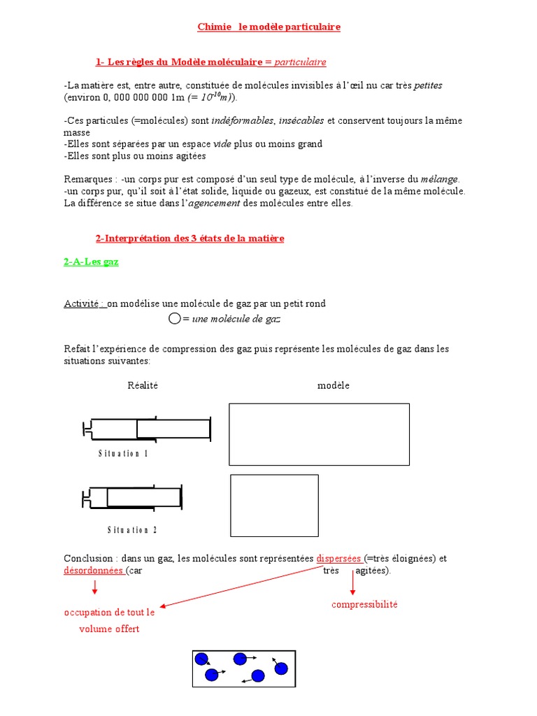 Modèle particulaire de la matière | PDF | Gaz | Molécules