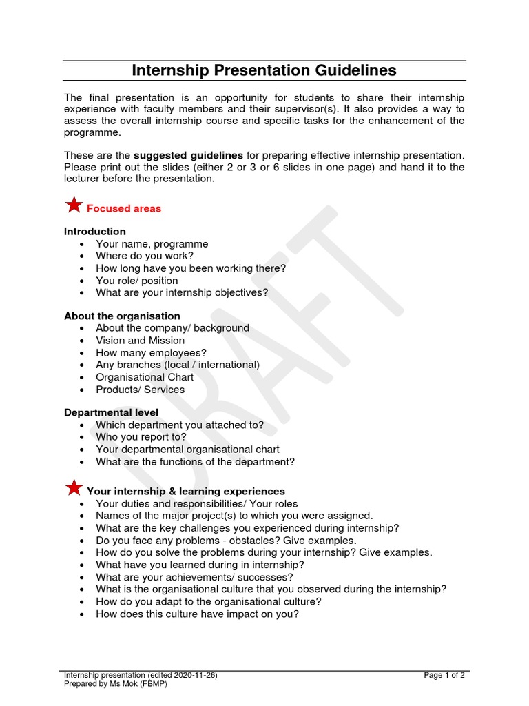 Internship Presentation Guidelines: Focused Areas | PDF | Job Hunting ...