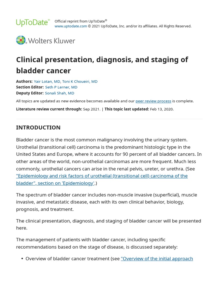 Clinical Presentation, Diagnosis, and Staging of Bladder Cancer ...