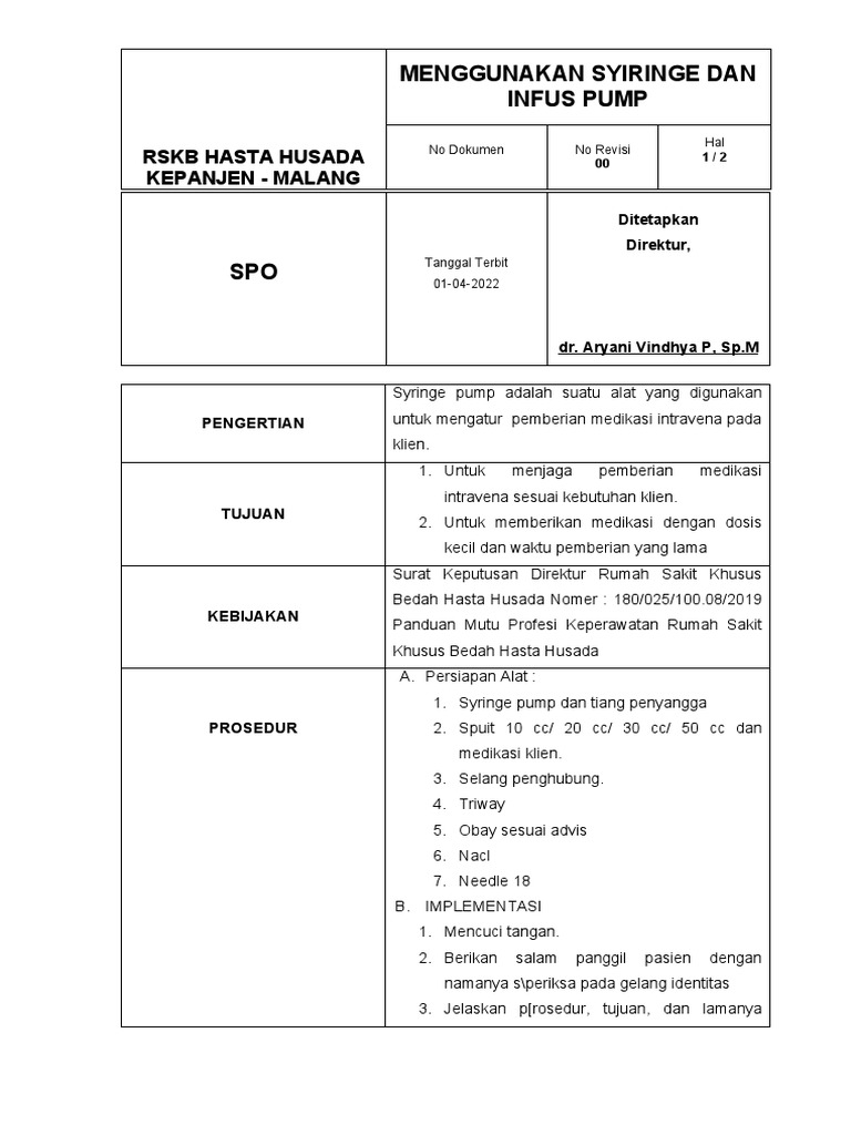 Spo Menggunakan Syiringe Dan Infus Pump | PDF