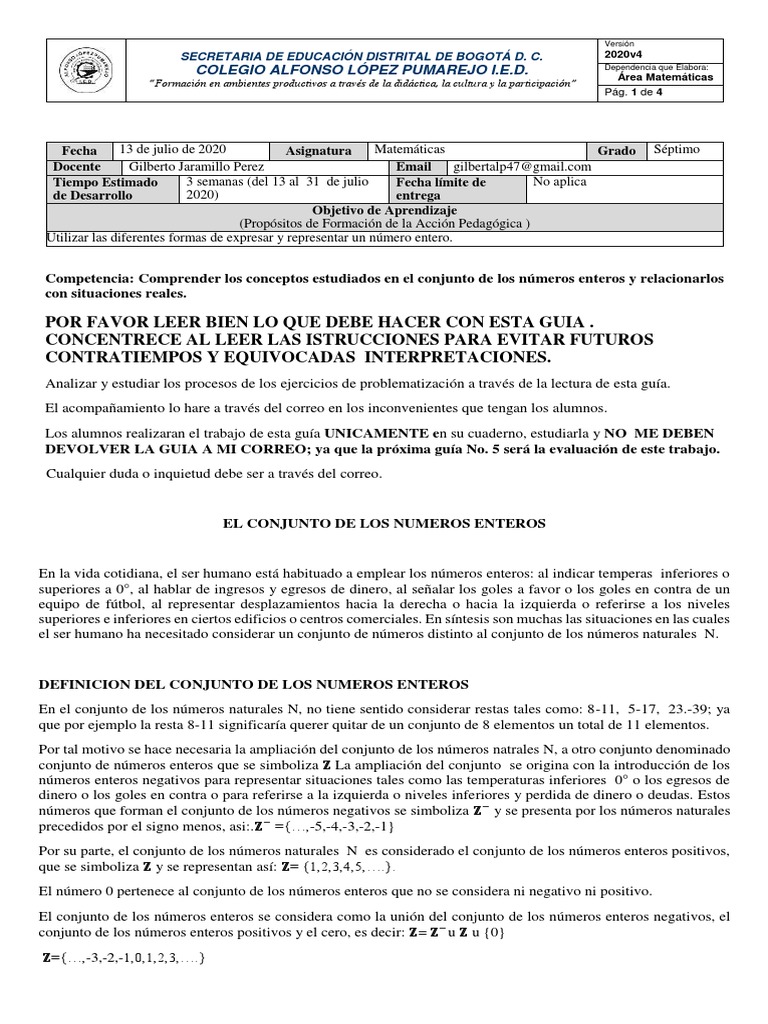 Matematicas Gilberto Jaramillo Septimo | PDF | Entero | Número natural