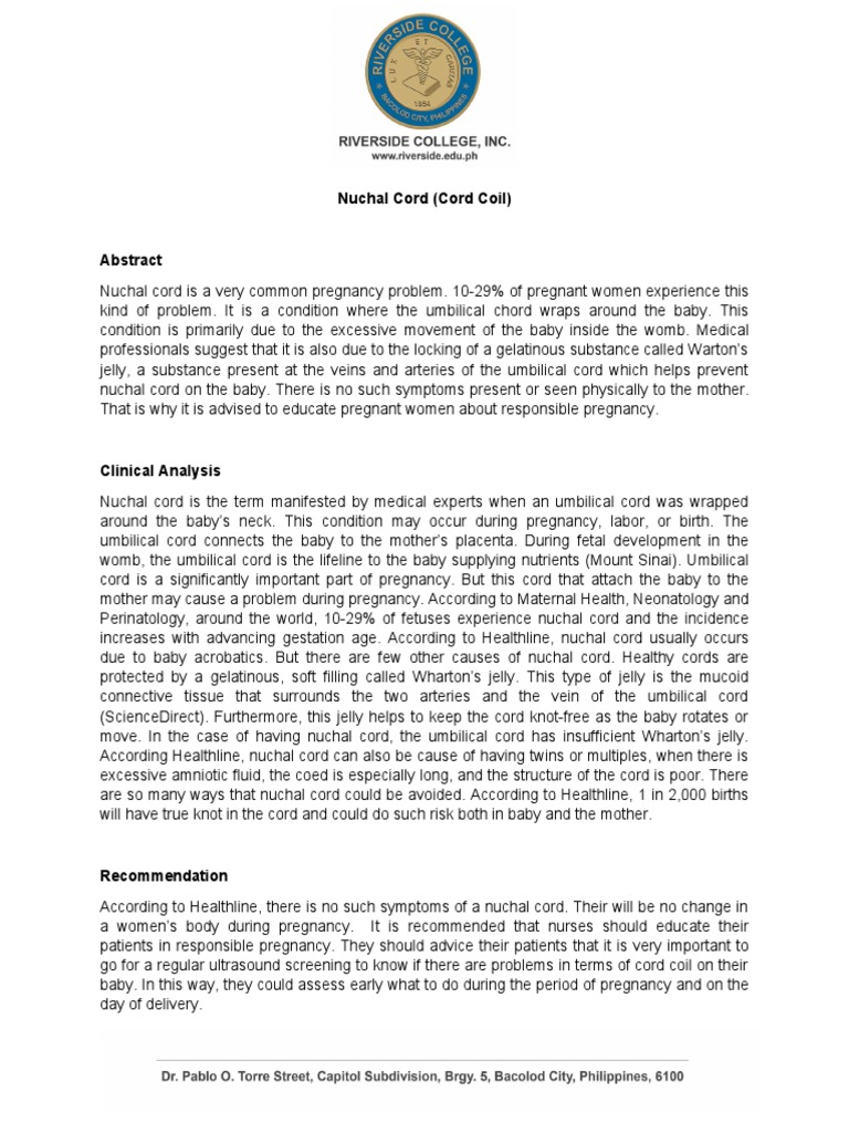 Nuchal Cord (Cord Coil) | PDF | Pregnancy | Fetus