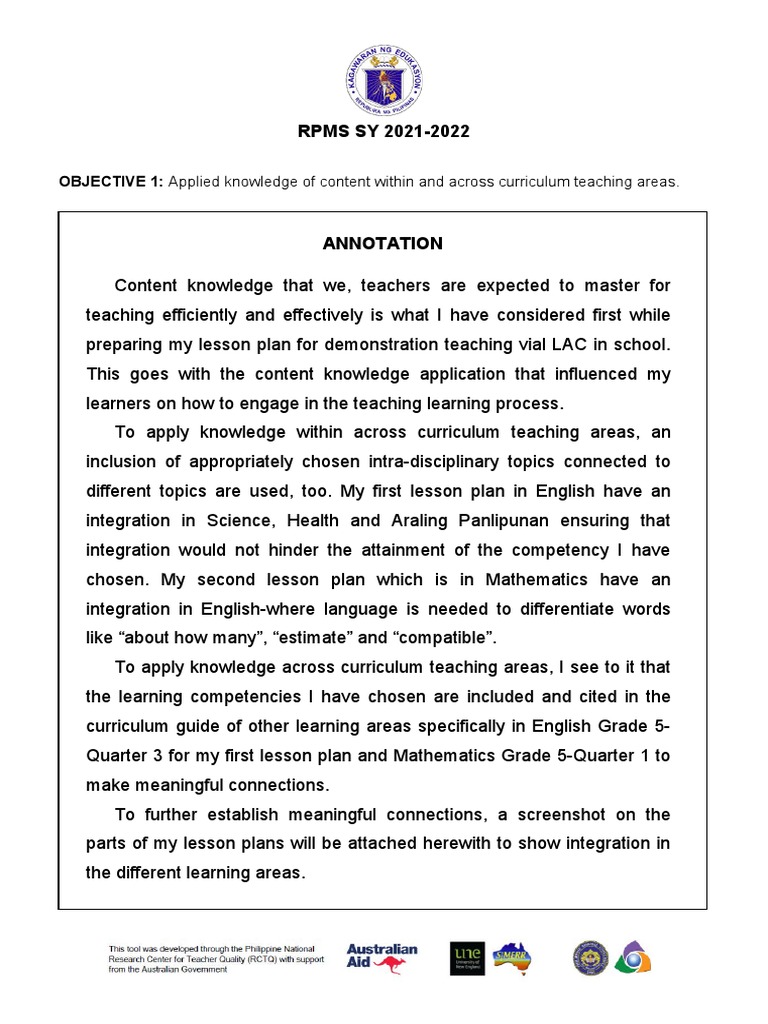 Applied Knowledge Across Curriculum Areas | PDF | Teaching Method ...