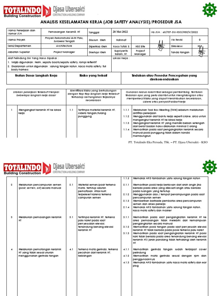 JSA Pemasangan Keramik HT | PDF