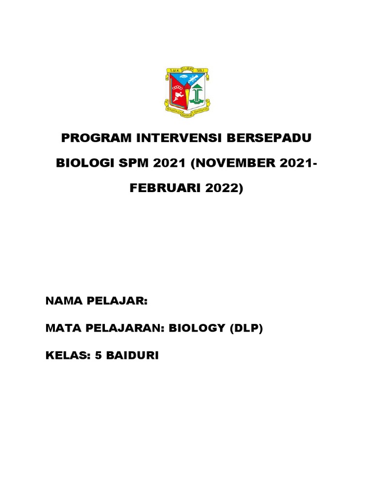 Cover Program Intervensi Bersepadu Biologi SPM DLP 2021 | PDF