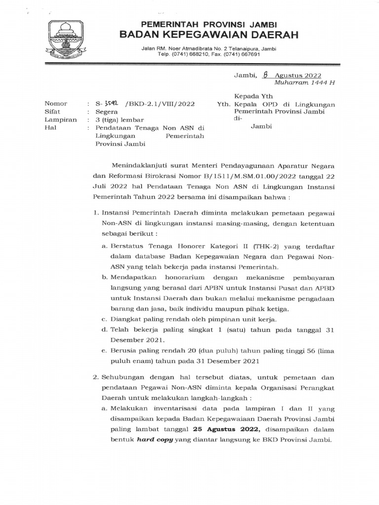 Pendataan Tenaga Non Asn Pemprov Jambi | PDF