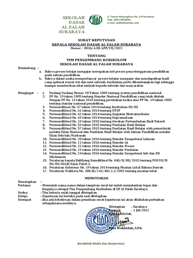 001b - SK Tim Pengembang Kurikulum | PDF
