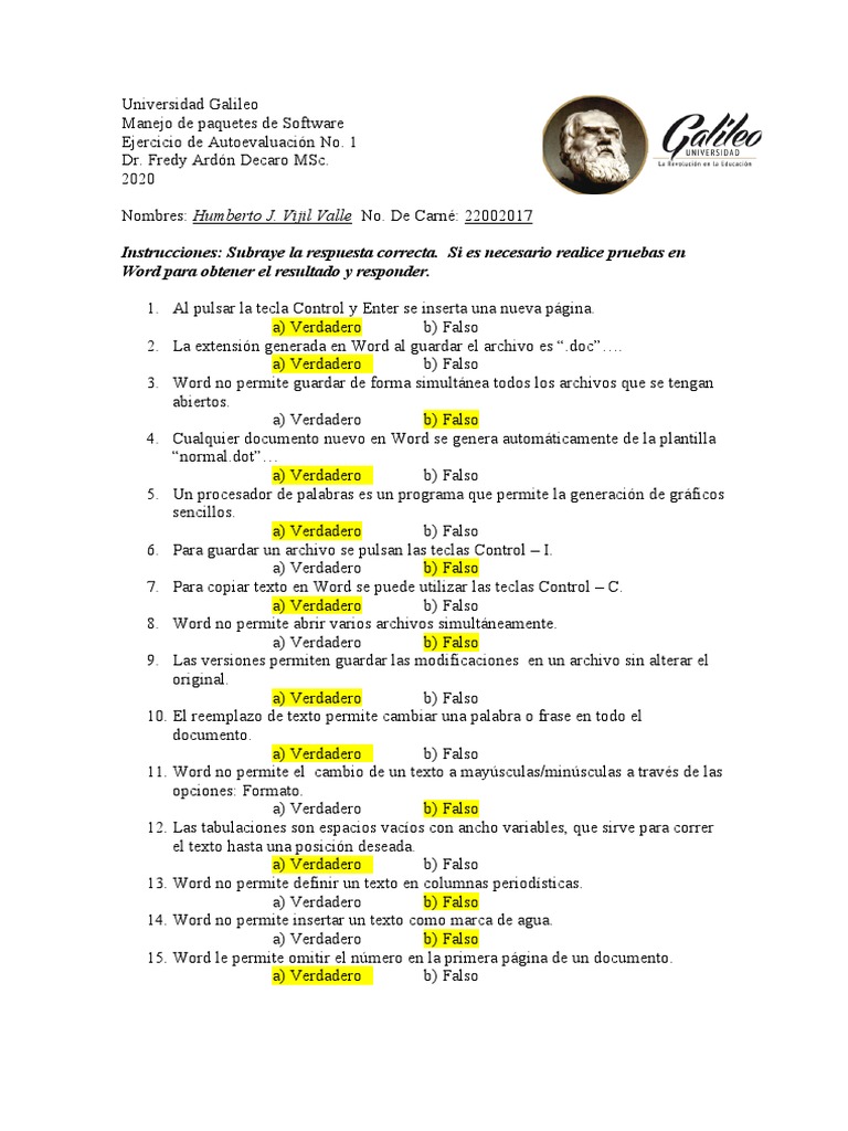 Repuestas Autoevaluaci N de Word No.1 | PDF