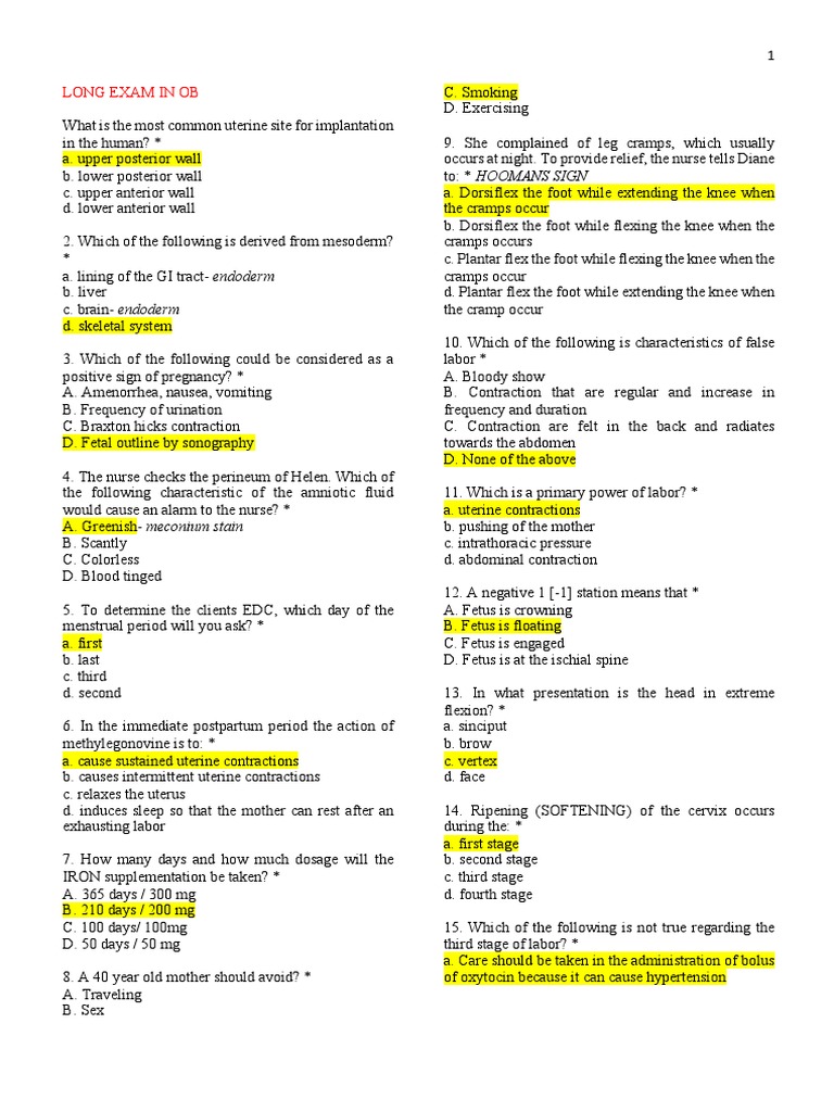 Ob Long Test | PDF | Childbirth | Pregnancy