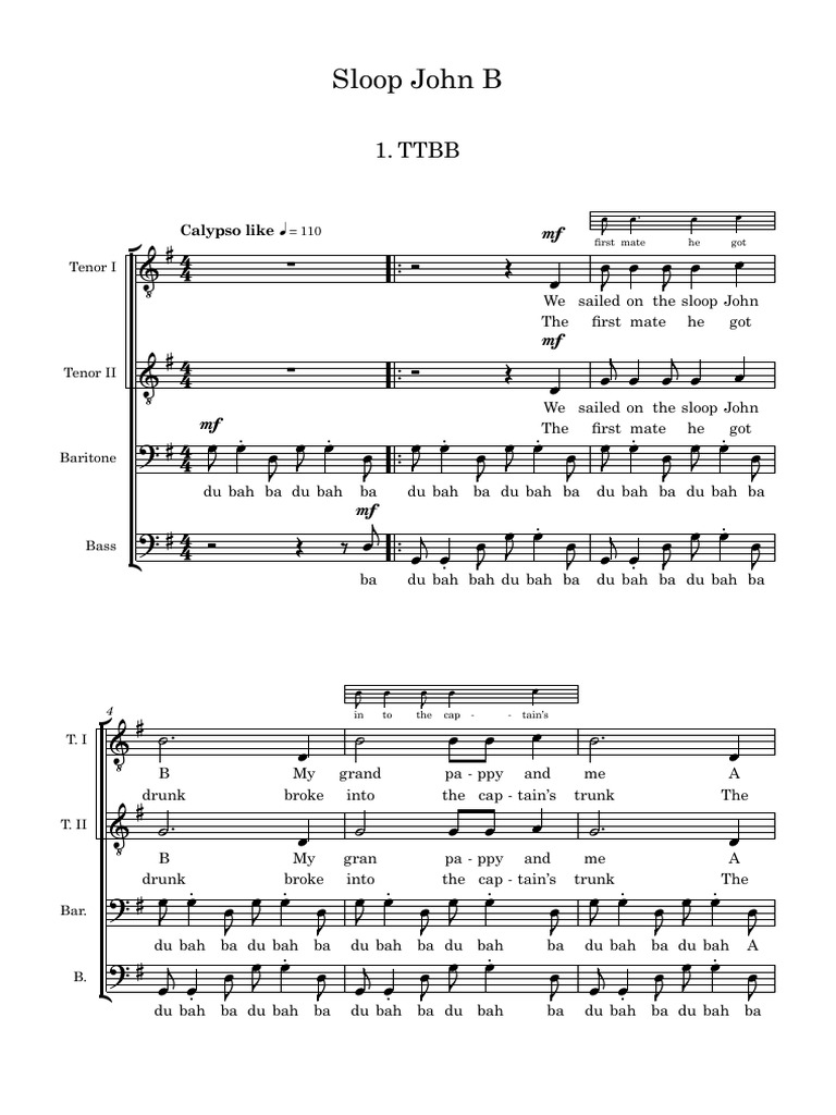 01 - Full Score - Sloop John B | PDF | Vocal Music | Elements Of Music