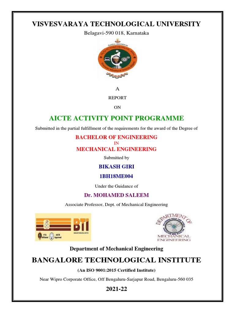 AICTE Activity Point Programme Report-Bikash Giri | PDF | Schools ...