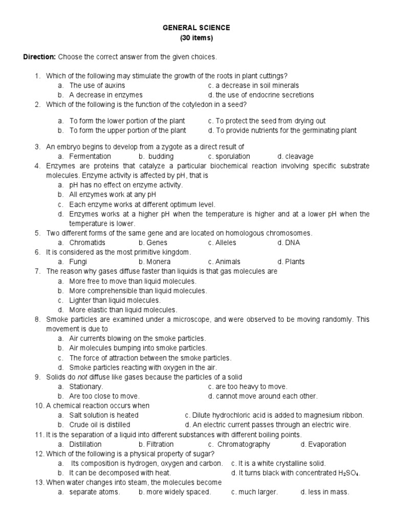 General Science Quiz: 30 Questions | PDF | Cell (Biology) | Water