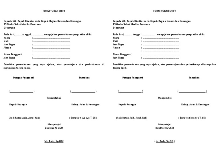 Surat Tukar Shift | PDF