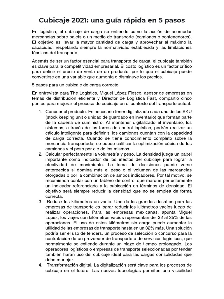 Guía de cubicaje en 5 pasos 2021 | PDF | Logística | Transporte