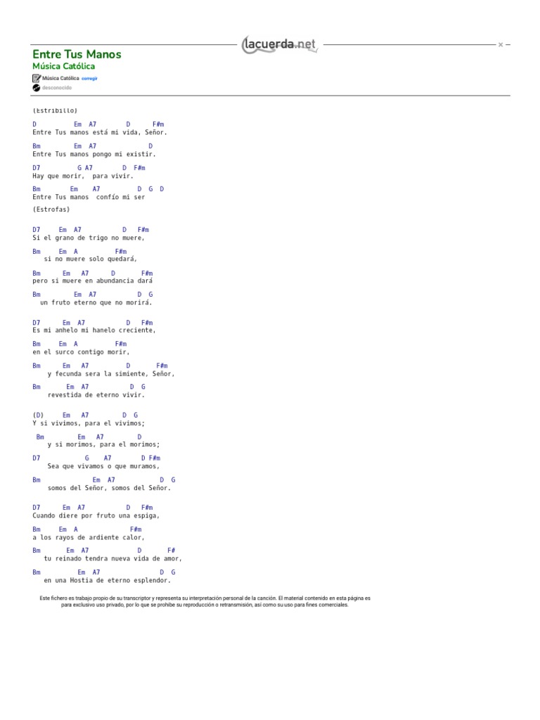 ENTRE TUS MANOS, Música Católica - Acordes | PDF