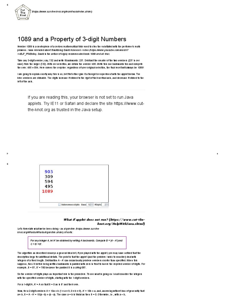 1089 and A Property of 3-Digit Numbers | PDF | Numbers | Integer