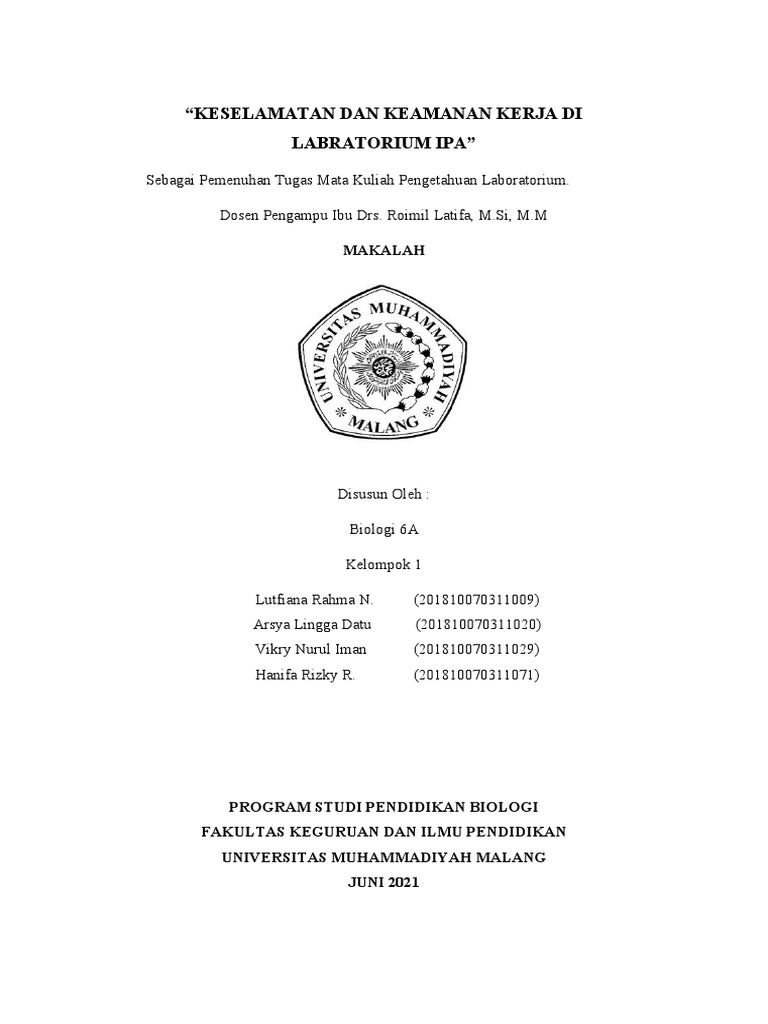 Makalah Keselamatan Dan Keamanan Kerja Di Labratorium Ipa | PDF