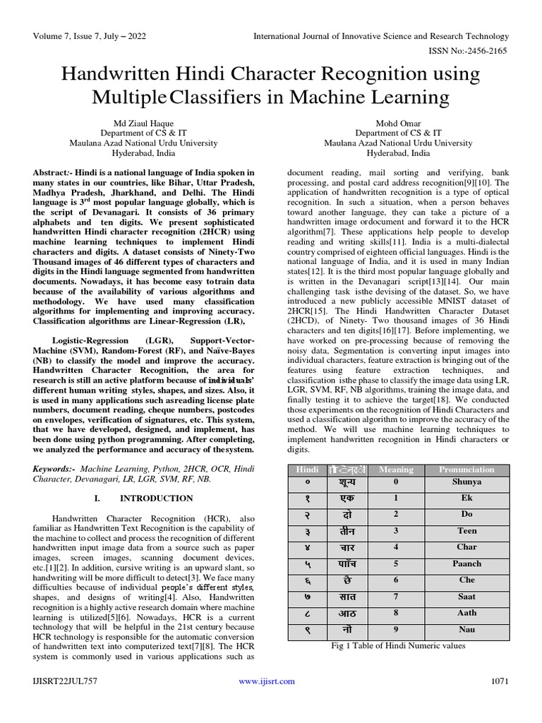 Handwritten Hindi Character Recognition Using MultipleClassifiers in ...