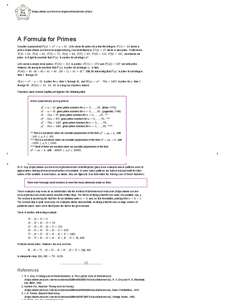 Formula For Primes | PDF | Prime Number | Polynomial