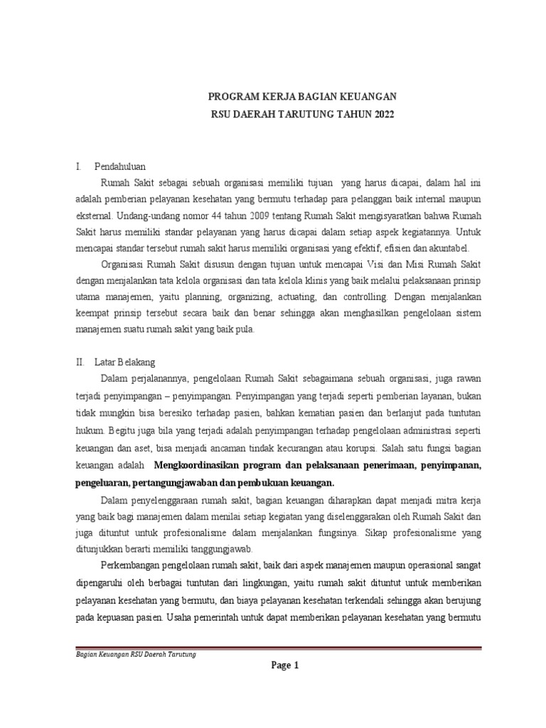 Program Kerja Bagian Keuangan | PDF | Pengelolaan Keuangan & Uang