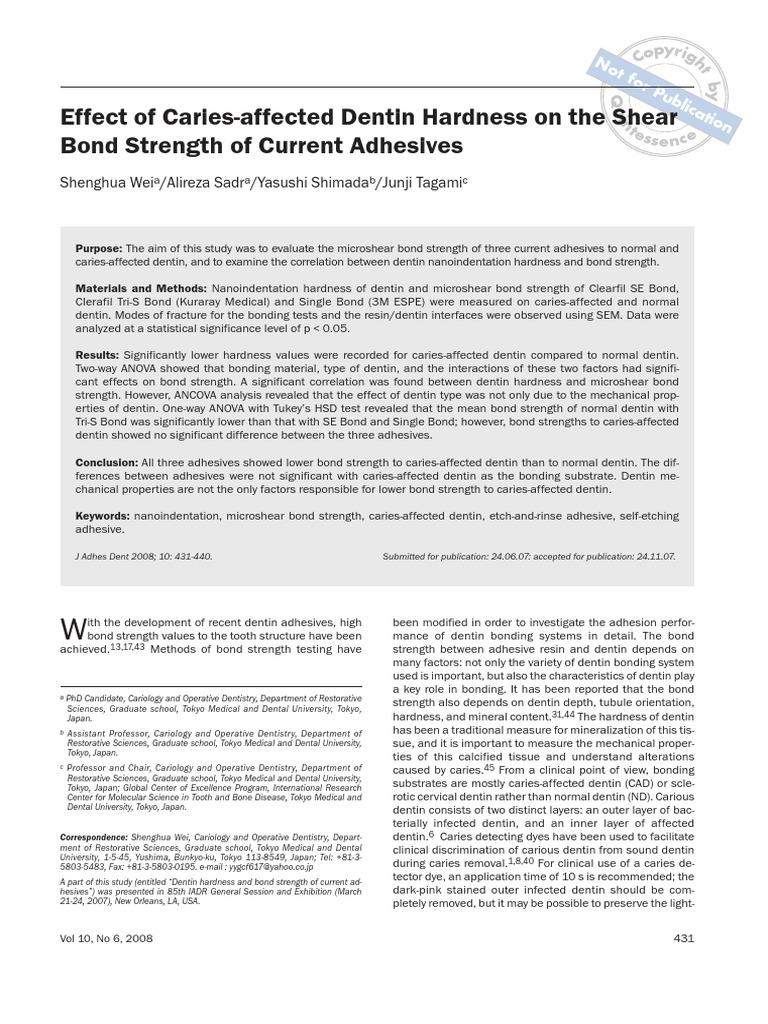 Effect of Caries-Affected Dentin Hardness On The Shear Bond Strength of ...