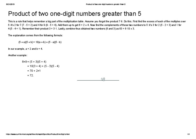 Product of Two One-Digit Numbers Greater Than 5 | PDF